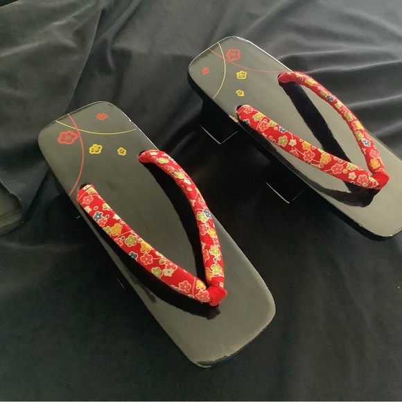 Art | Vintage Okobo Traditional Japanese Wooden Sandals Flat Wood Base ...